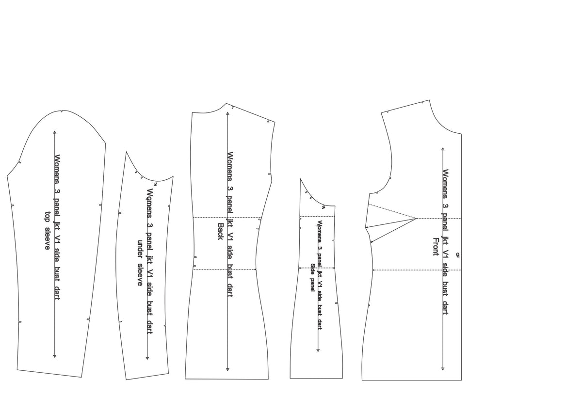 THE WOMEN'S 3 PANEL TAILORED JKT BLOCK- V#1- side bust dart ...